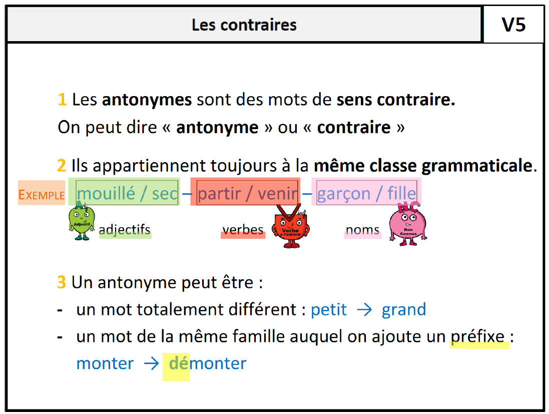 V5 - Les contraires (antonymes)