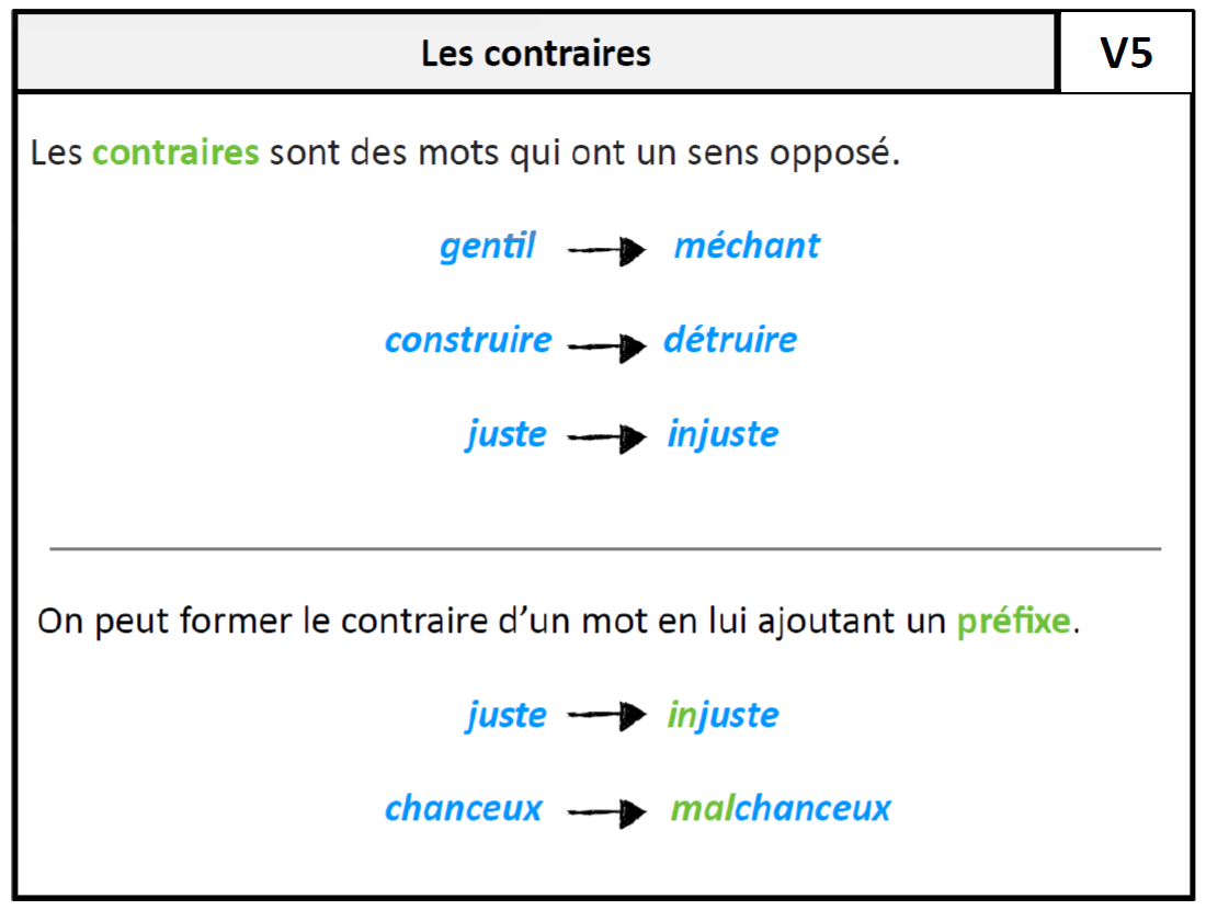 V5 - Les contraires (antonymes)